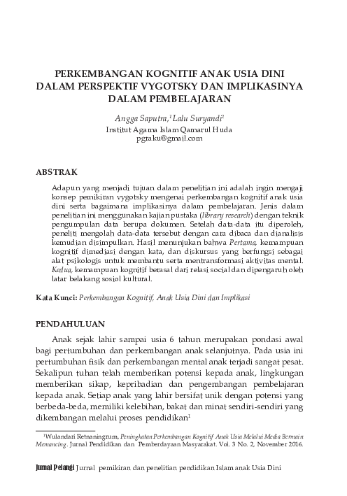 (PDF) Perkembangan Kognitif Anak Usia Dini Dalam Perspektif Vygotsky Dan Implikasinya Dalam ...