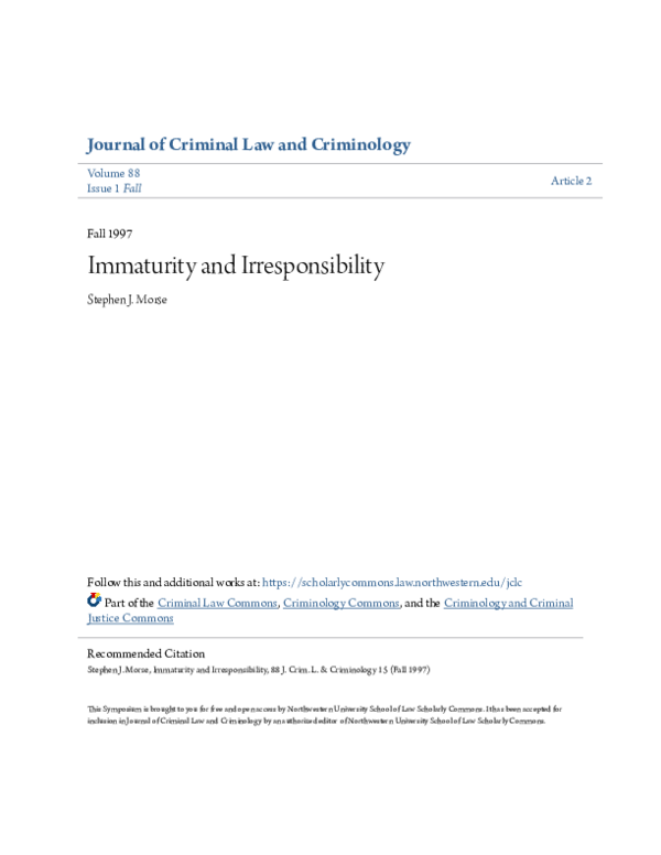 (PDF) Immaturity and Irresponsibility