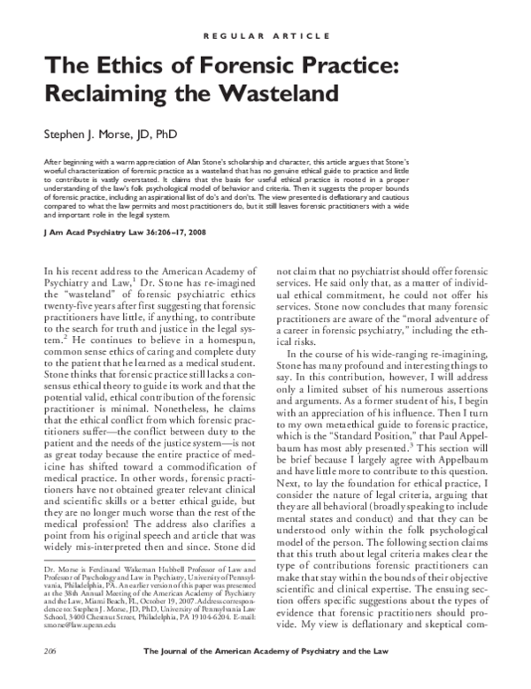 (PDF) The ethics of forensic practice: reclaiming the wasteland