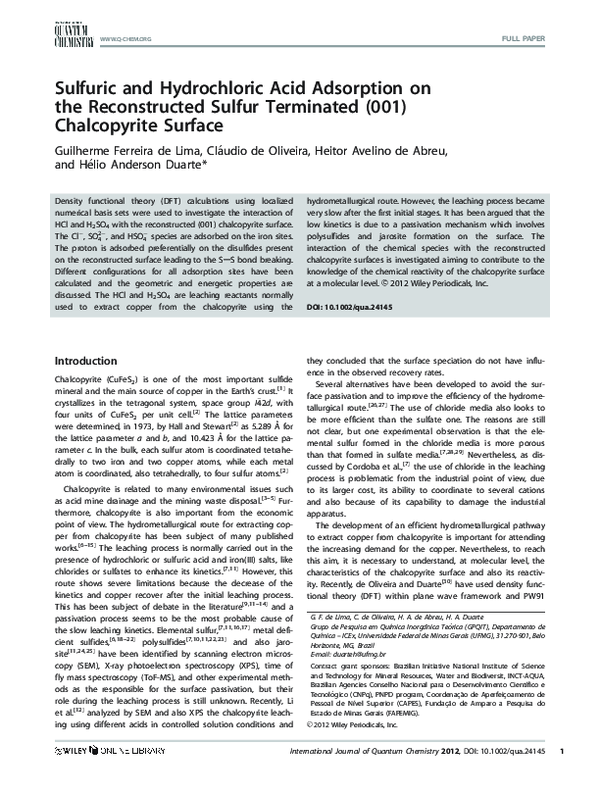 (PDF) Sulfuric and hydrochloric acid adsorption on the reconstructed ...