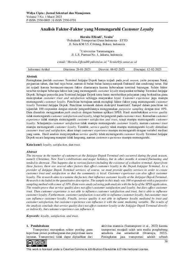 (PDF) Analisis Faktor-Faktor Yang Memengaruhi Customer Loyalty