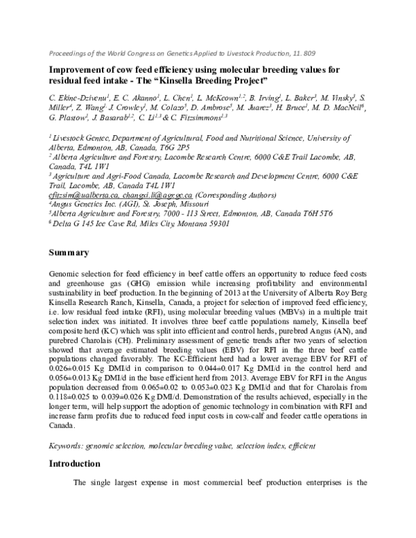 (PDF) Improvement of cow feed efficiency using molecular breeding ...