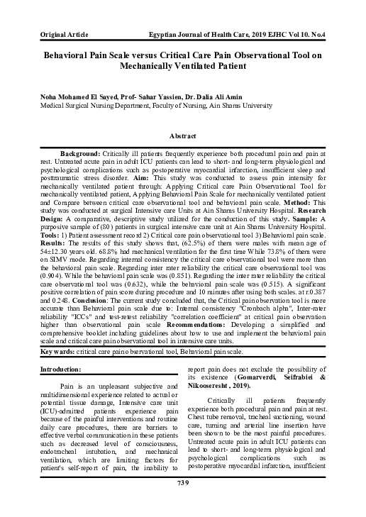 (PDF) Behavioral Pain Scale versus Critical Care Pain Observational ...