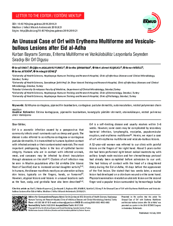 (PDF) An Unusual Case of Orf with Erythema Multiforme and Vesiculo ...