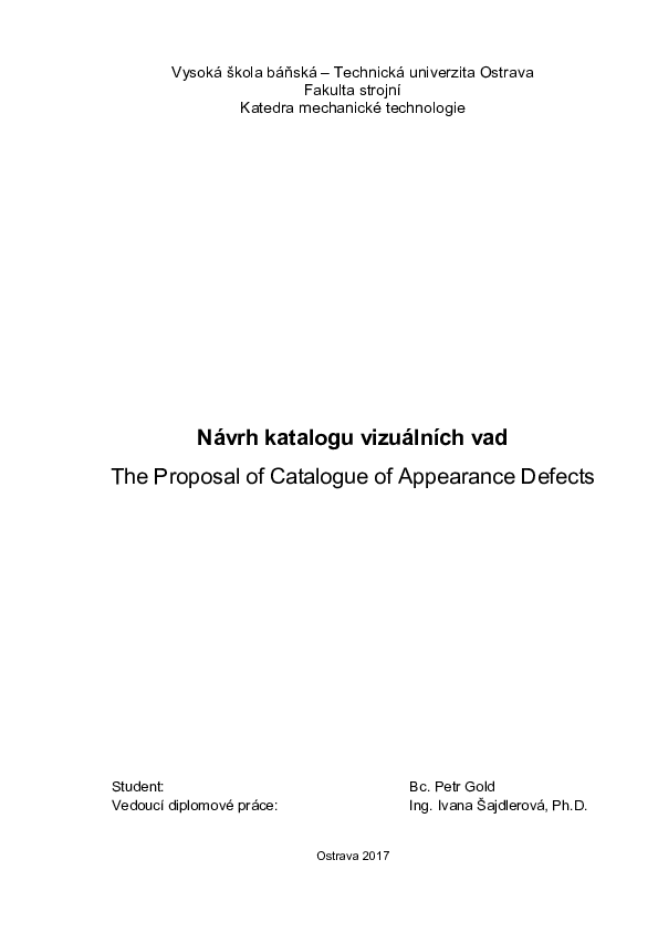 (PDF) The Proposal of Catalogue of Appearance Defects