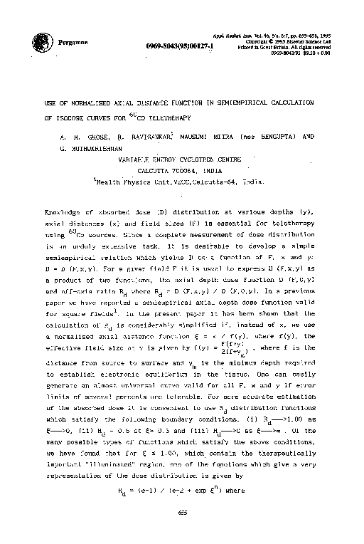 (PDF) Use of normalised axial distance function in semiempirical calculation of isodose curves ...