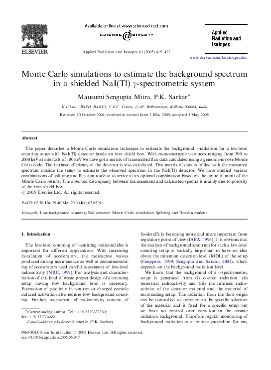 (PDF) Monte Carlo simulations to estimate the background spectrum in a shielded NaI(Tl ...