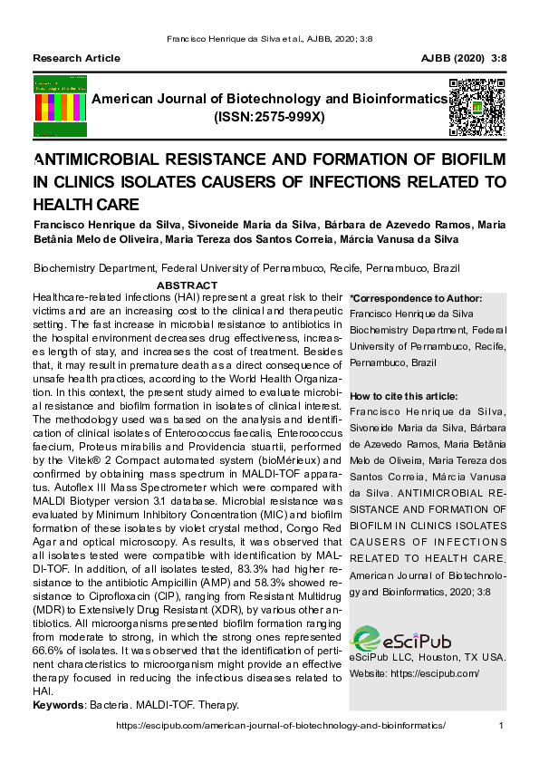 (PDF) Antimicrobial Resistance and Formation of Biofilm in Clinics ...