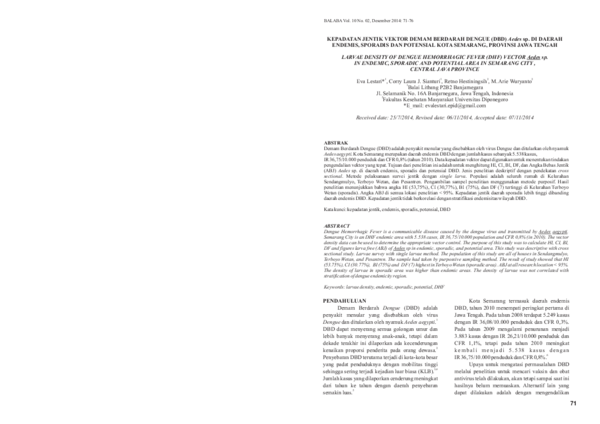 (PDF) KEPADATAN JENTIK VEKTOR DEMAM BERDARAH DENGUE (DBD) Aedes sp. DI ...