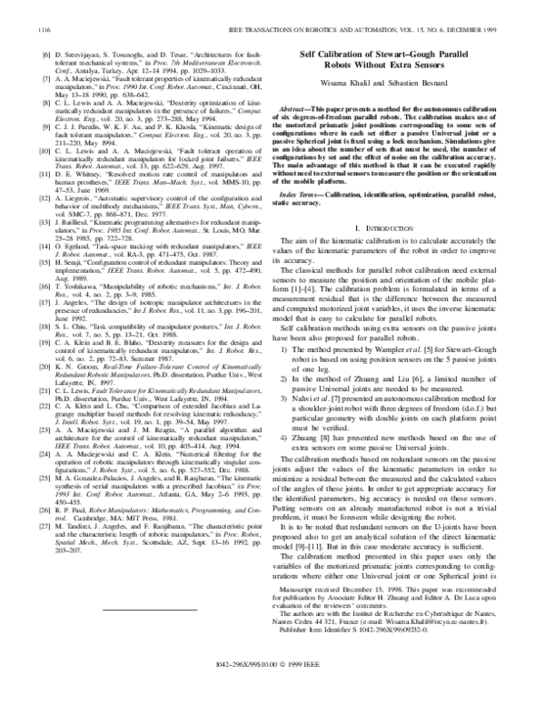 (PDF) Self calibration of Stewart-Gough parallel robots without extra sensors