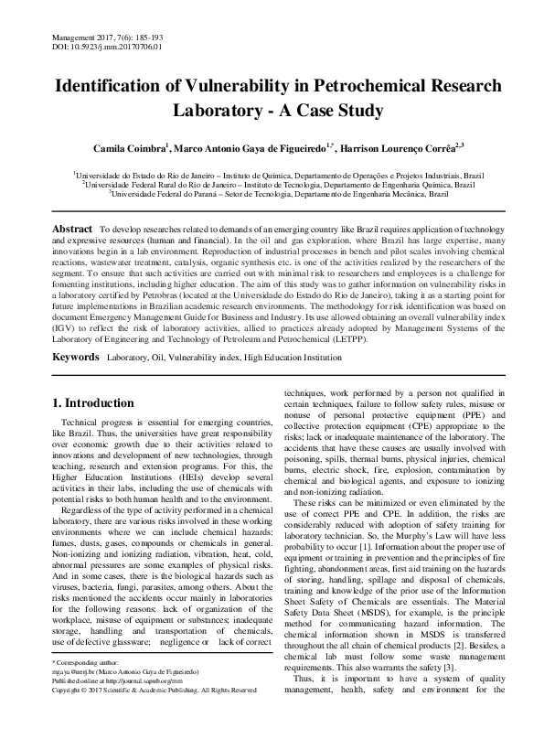 (PDF) Identification of Vulnerability in Petrochemical Research ...