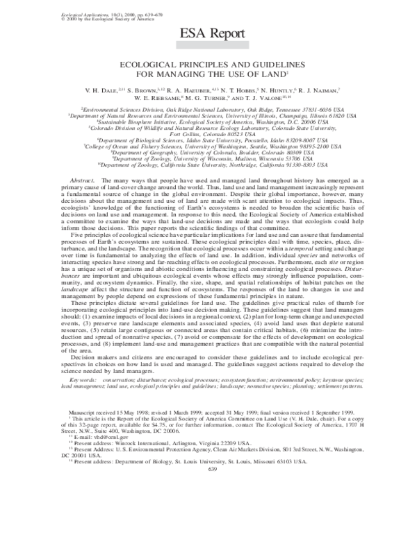 (PDF) Ecological Principles and Guidelines for Managing the Use of Land
