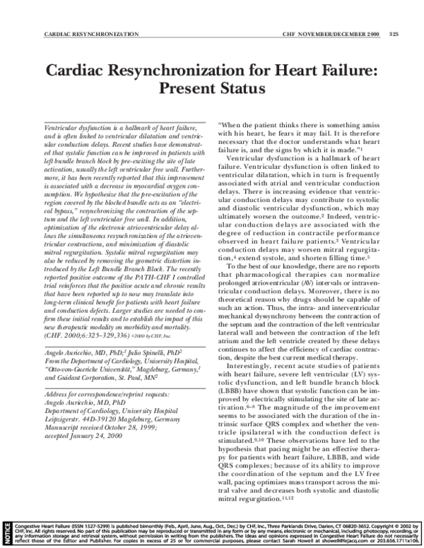 (PDF) Cardiac Resynchronization for Heart Failure: Present Status