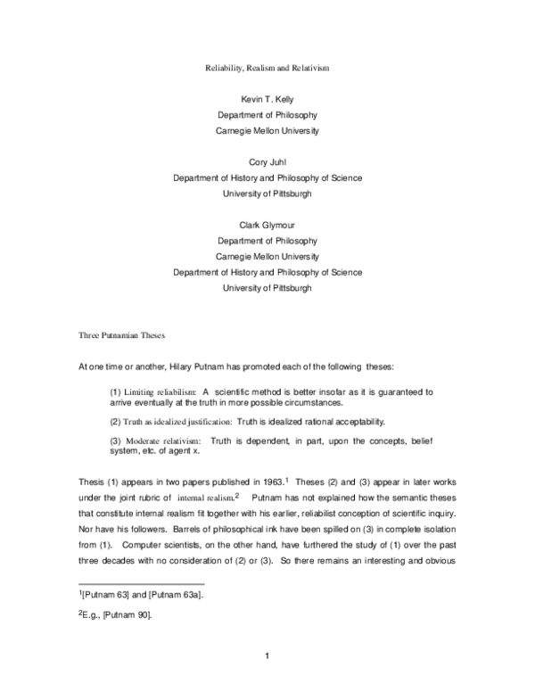 (PDF) Reliability, realism, and relativism