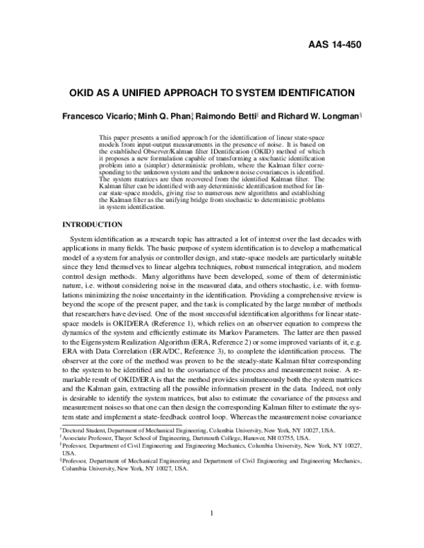 (PDF) OKID as a Unified Approach to System Identification