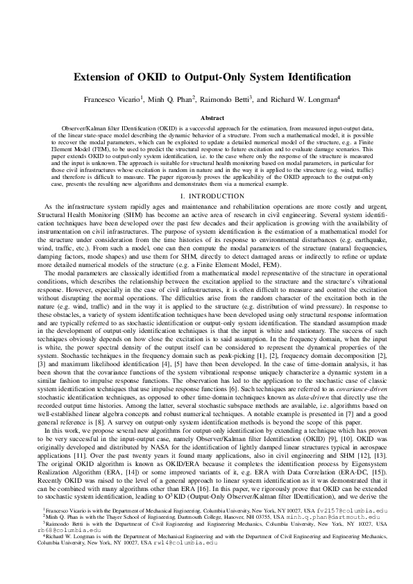 (PDF) Extension of OKID to Output-Only System Identification