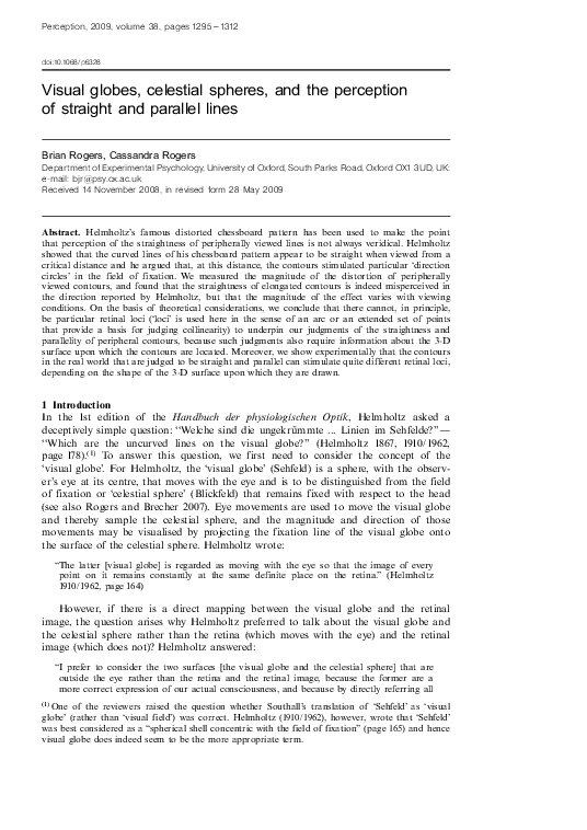 (PDF) Visual globes, celestial spheres, and the perception of straight and parallel lines