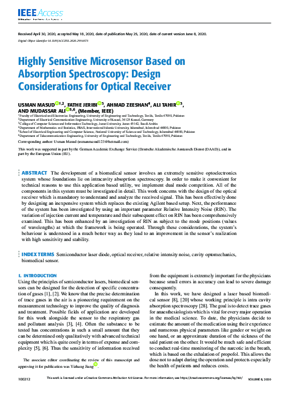 (PDF) Highly Sensitive Microsensor Based on Absorption Spectroscopy: Design Considerations for ...