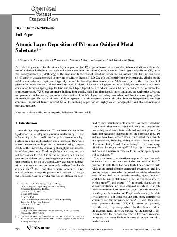 (PDF) Atomic Layer Deposition of Pd on an Oxidized Metal Substrate