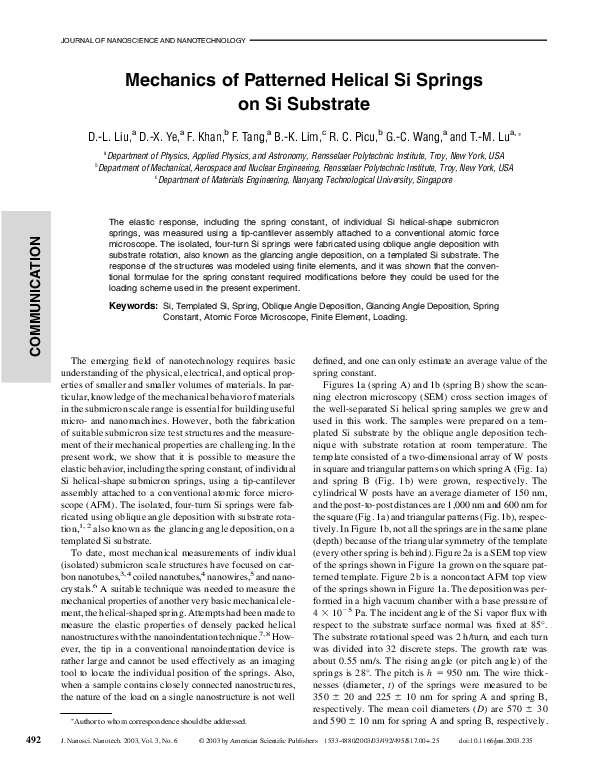 (PDF) Mechanics of Patterned Helical Si Springs on Si Substrate | Gwo ...