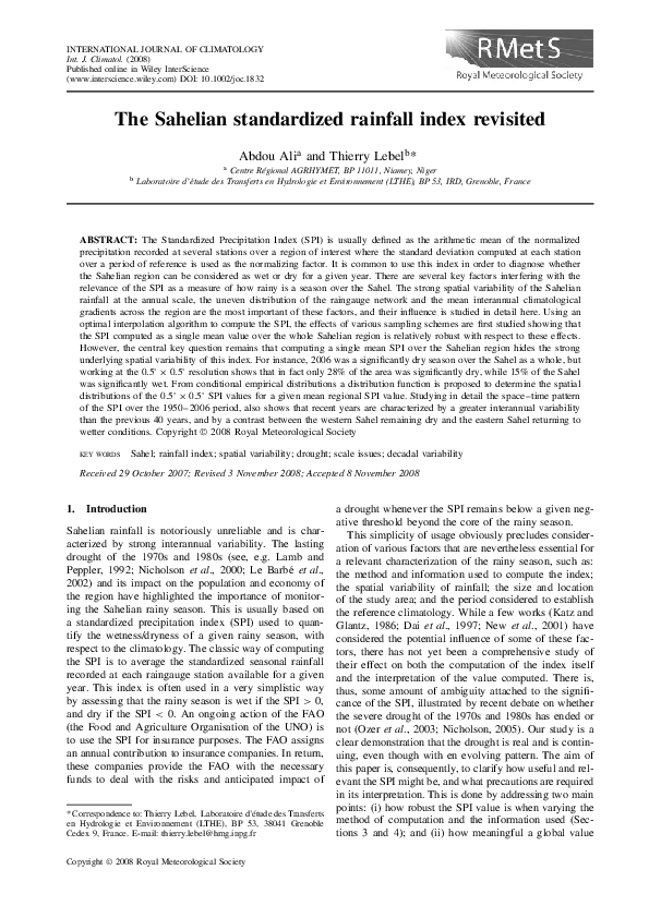 (PDF) The Sahelian standardized rainfall index revisited