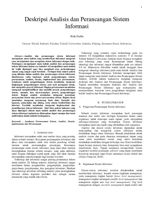 (PDF) Deskripsi Analisis dan Perancangan Sistem Informasi