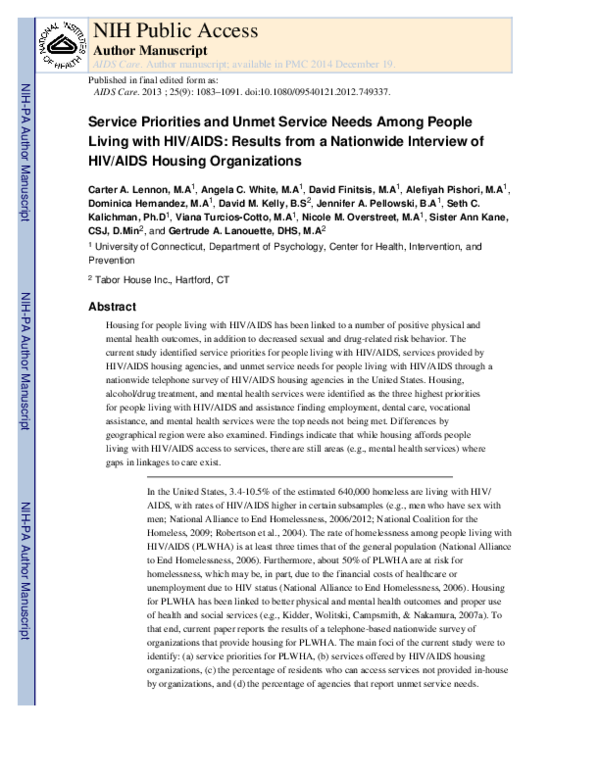 (PDF) Service priorities and unmet service needs among people living ...