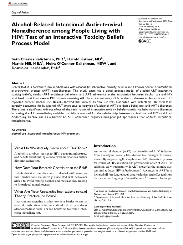 (PDF) Alcohol-Related Intentional Antiretroviral Nonadherence among ...