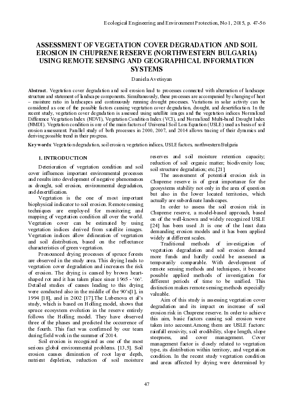 (PDF) Assessment of Vegetation Cover Degradation and Soil Erosion in Chuprene Reserve ...