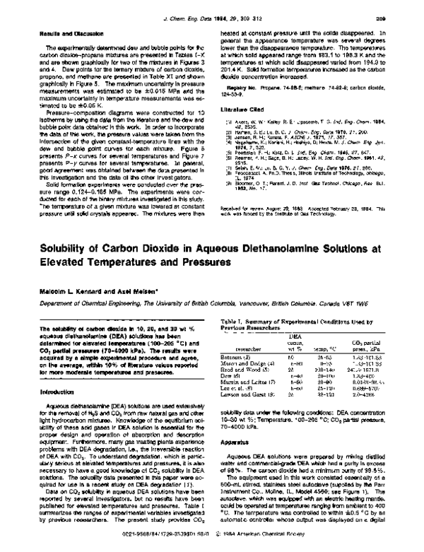 (PDF) Solubility of carbon dioxide in aqueous diethanolamine solutions at elevated temperatures ...