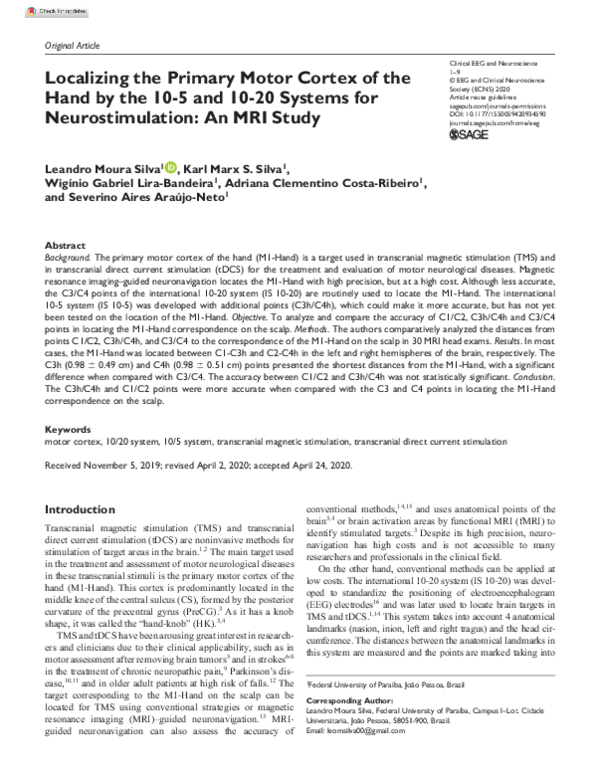 (PDF) Localizing the Primary Motor Cortex of the Hand by the 10-5 and ...
