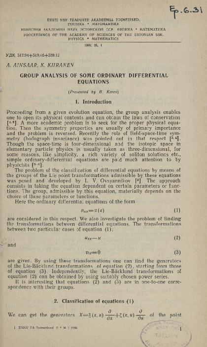 (PDF) Group Analysis of Some Ordinary Differential Equations