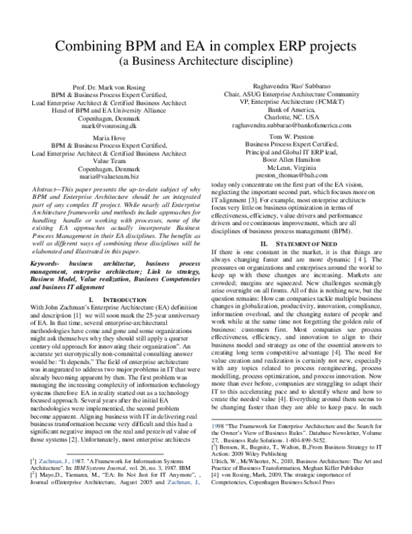 (PDF) Combining BPM and EA in Complex IT Projects: (A Business ...