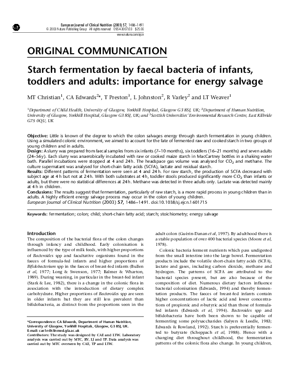 (PDF) Starch fermentation by faecal bacteria of infants, toddlers and ...