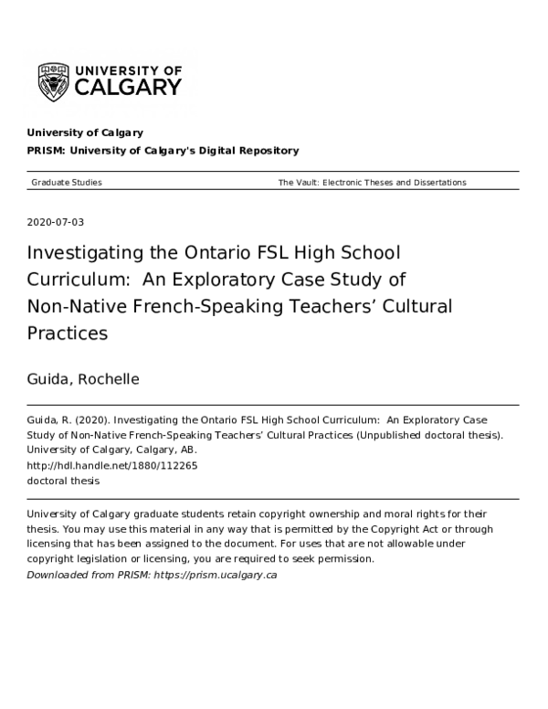 (PDF) Investigating the Ontario FSL High School Curriculum: An ...