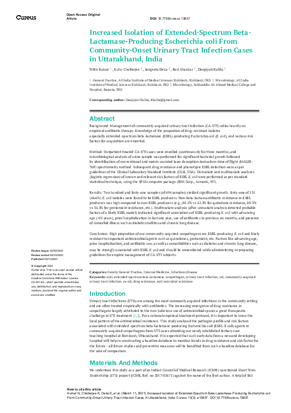 (PDF) Increased Isolation of Extended-Spectrum Beta-Lactamase-Producing Escherichia coli From ...