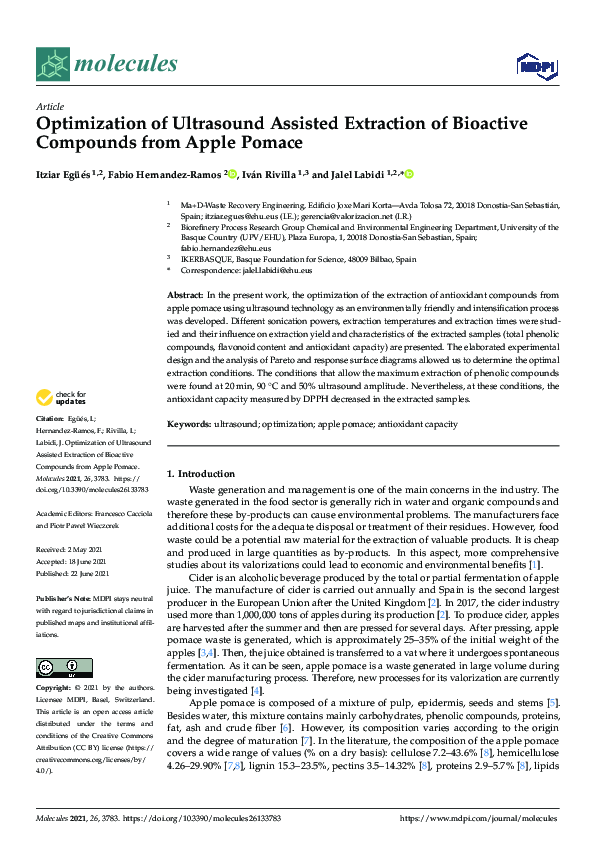Pdf Optimization Of Ultrasound Assisted Extraction Of Bioactive