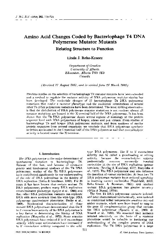 (PDF) Amino acid changes coded by bacteriophage T4 DNA polymerase ...