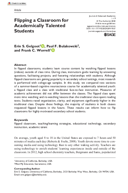 (PDF) Flipping a Classroom for Academically Talented Students