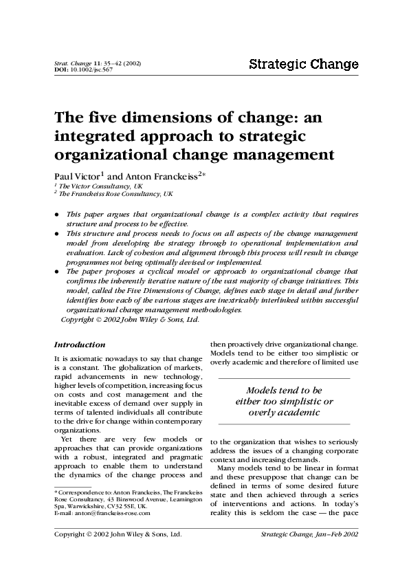 (PDF) The five dimensions of change: an integrated approach to ...
