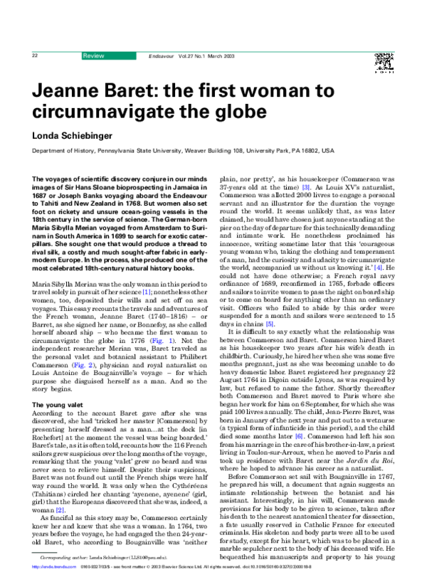 (PDF) Jeanne Baret: the first woman to circumnavigate the globe