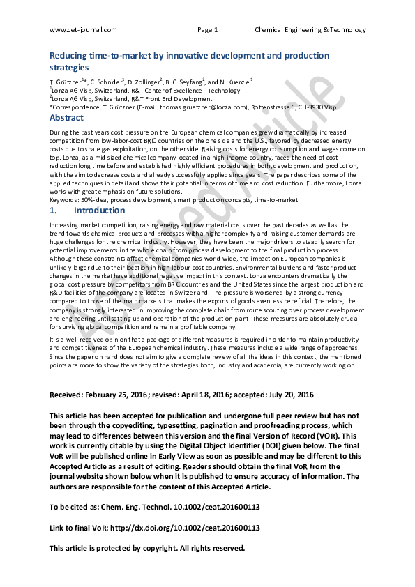 (PDF) Reducing Time to Market by Innovative Development and Production ...