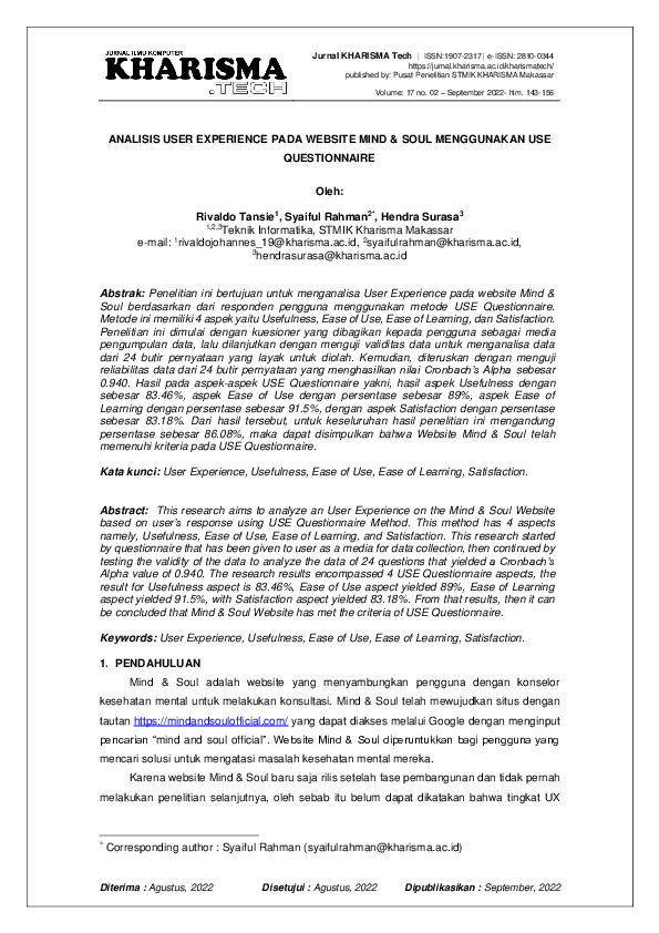 (PDF) Analisis User Experience Pada Website Mind & Soul Menggunakan Use ...