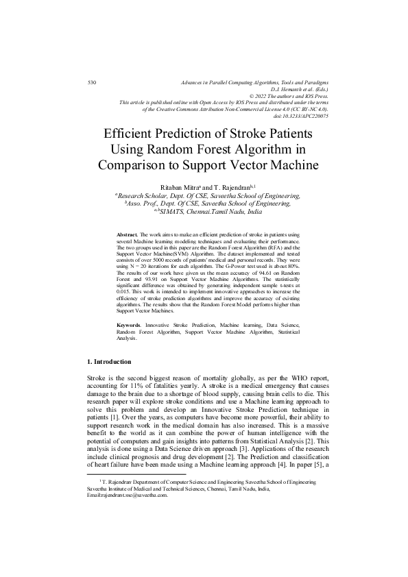 (PDF) Efficient Prediction of Stroke Patients Using Random Forest Algorithm in Comparison to ...
