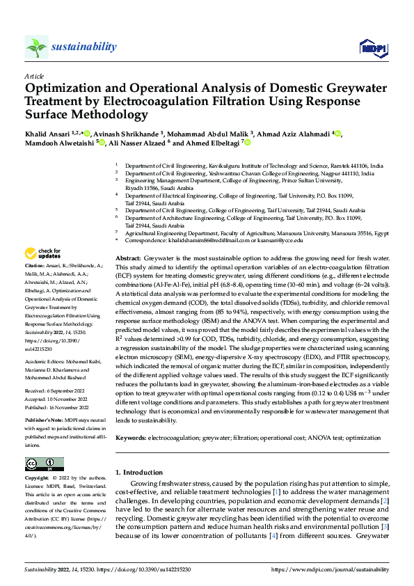 (PDF) Optimization and Operational Analysis of Domestic Greywater Treatment by ...