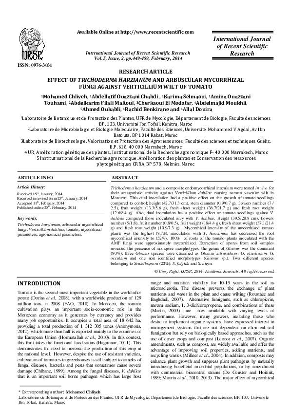 (PDF) Research Article Effect of Trichoderma Harzianum and Arbuscular Mycorrhizal Fungi Against ...