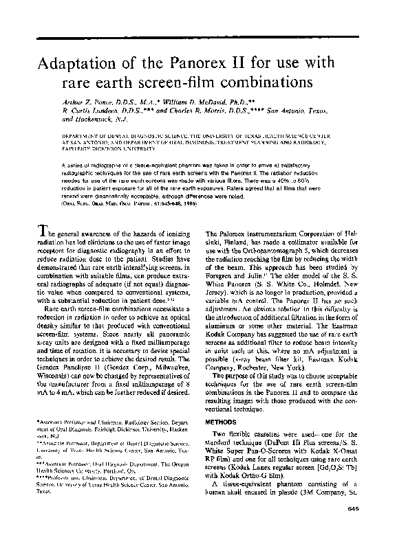 (PDF) Adaptation of the Panorex II for use with rare earth screen-film ...