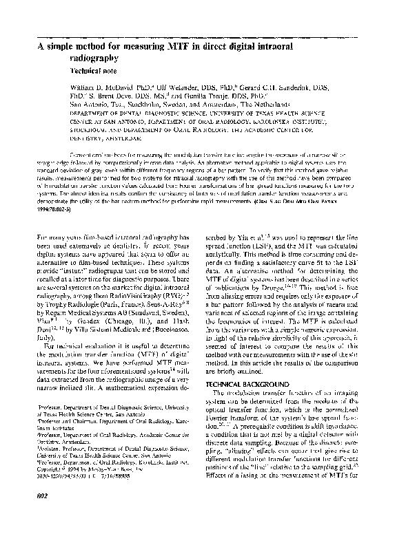 (PDF) A simple method for measuring MTF in direct digital intraoral ...