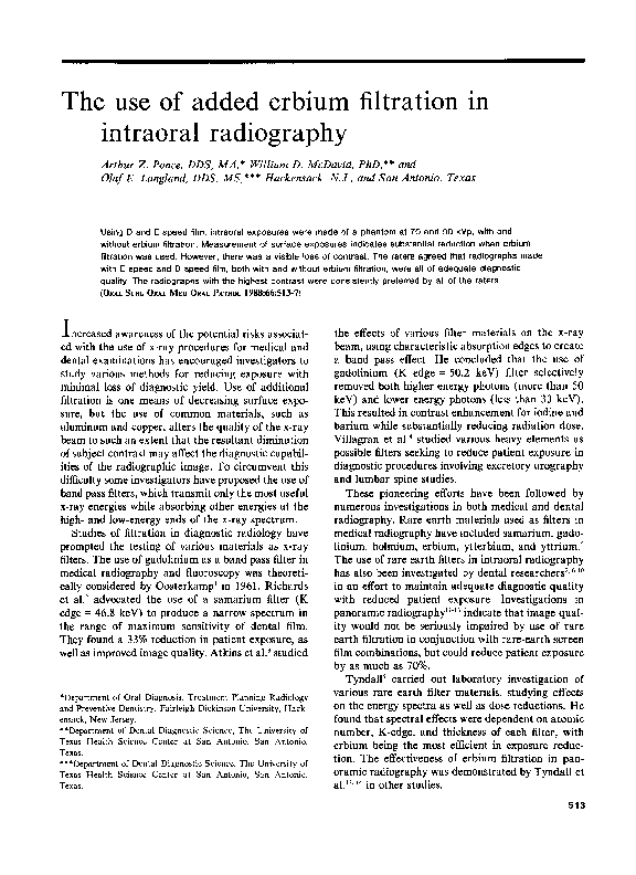 (PDF) The use of added erbium filtration in intraoral radiography