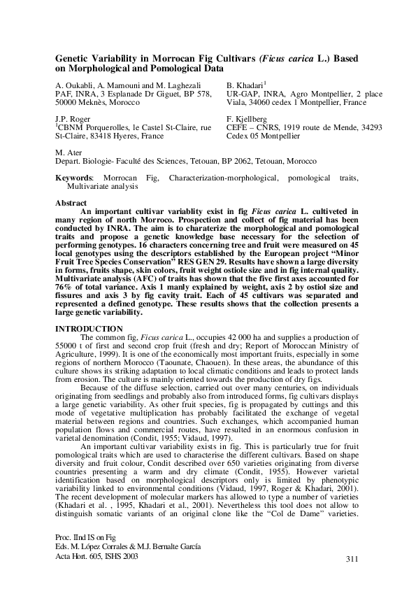 (PDF) Genetic Variability in Morrocan Fig Cultivars (Ficus Carica L ...